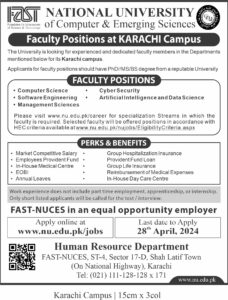 Faculty Positions Available at FAST-NUCES, Karachi Campus – Fast ...